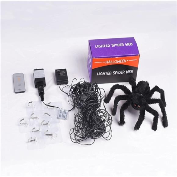 Holiday | 12 Led 492ft Giant Spider Web Lights With Hairy Spider And ...